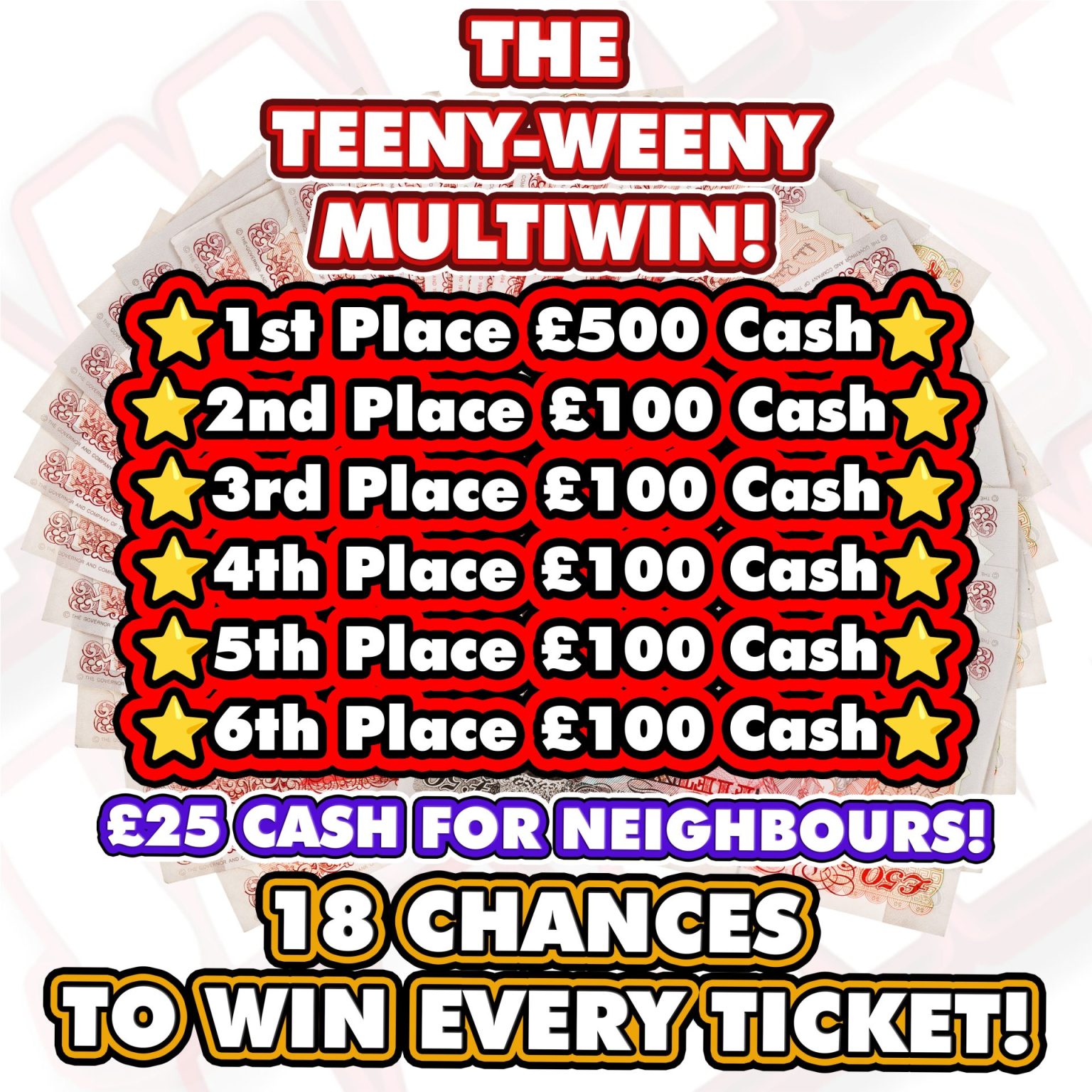 £500 MAIN PRIZE MULTIWIN + NEIGHBOURS! 15 TICKETS MAX PER PERSON ...